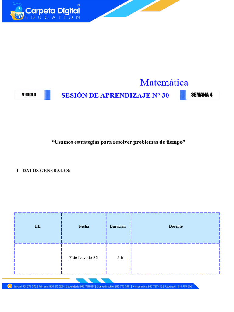 30° - Sesión - de - Aprendizaje 30°-Sem.4-Exp.7-Mat | PDF | Aprendizaje | Evaluación