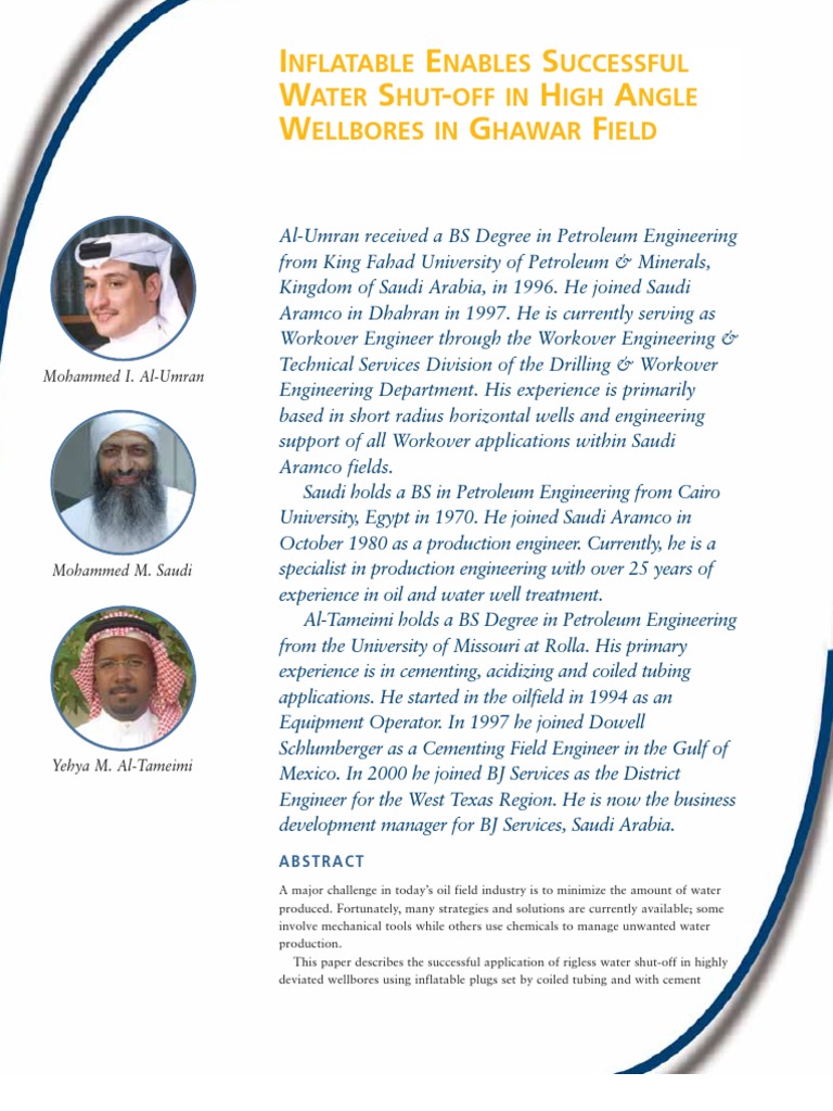 Rigless Inflatable Plug and Cement Water Shut-Off Technique ...