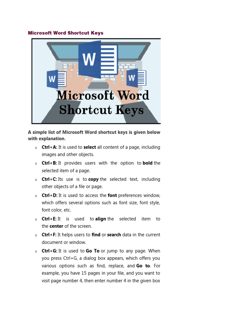 Ms Word Shortcut Keys | PDF | Microsoft Word | Computer File