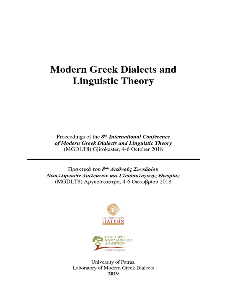 Modern Greek Dialects and Linguistic Theory 2019 | PDF