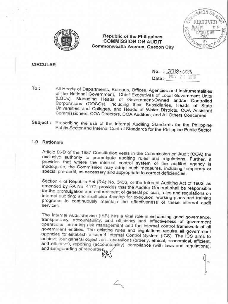 COA - C2018 003 Merged | PDF | Internal Control | Internal Audit
