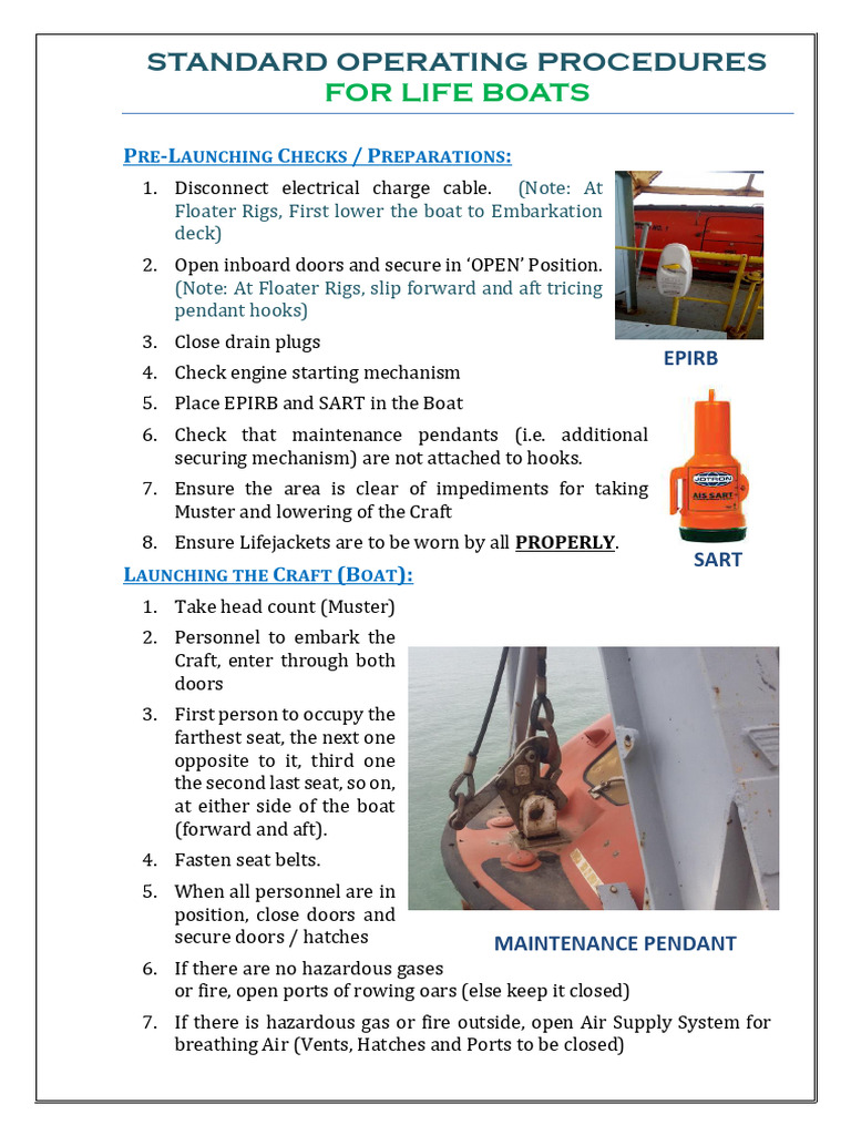 SOP - Life Boat | PDF | Fire Sprinkler System | Manufactured Goods