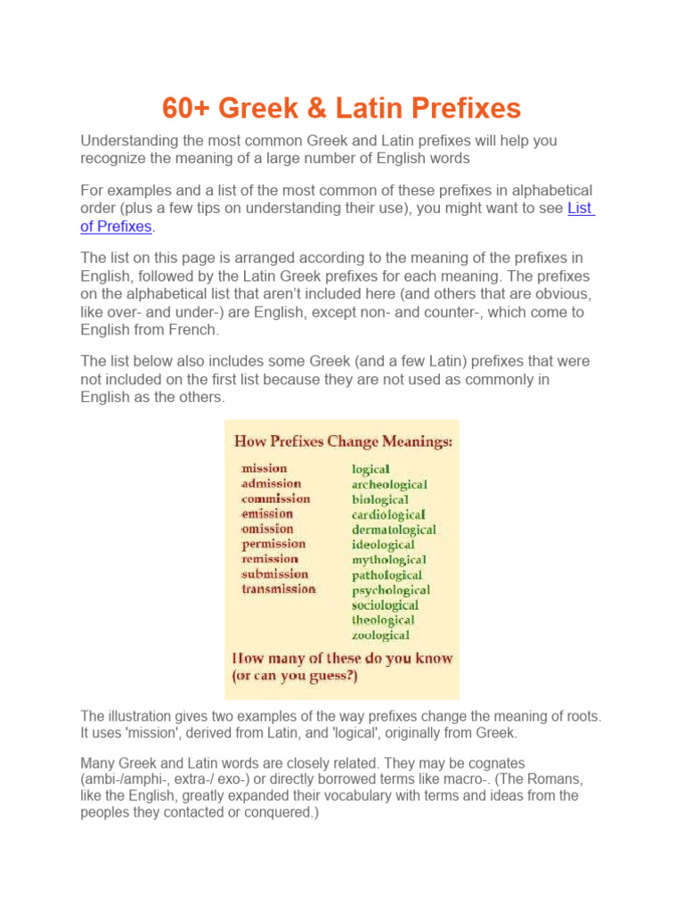 Greek and Latin Number Prefixes Guide | PDF | Latin | English Language