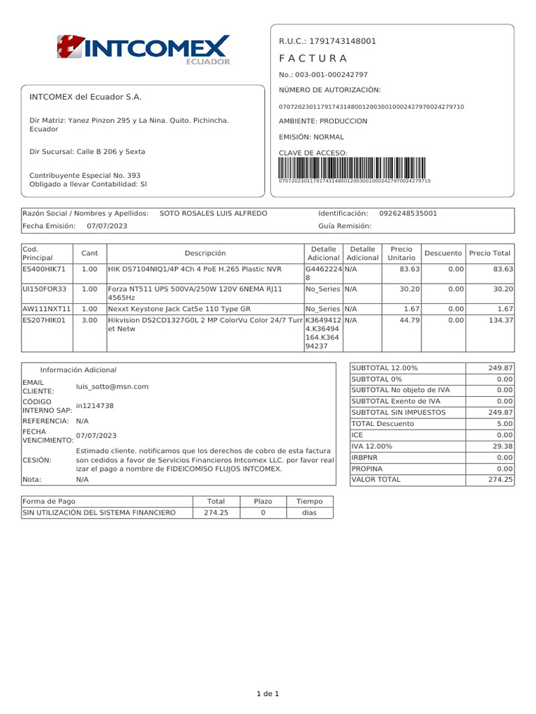 Factura 07 07 2023 003 001 000242797 | PDF | Impuestos | Finanzas del ...