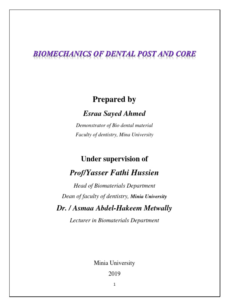 Biomechanics of Post Core System | PDF | Dentin | Tooth