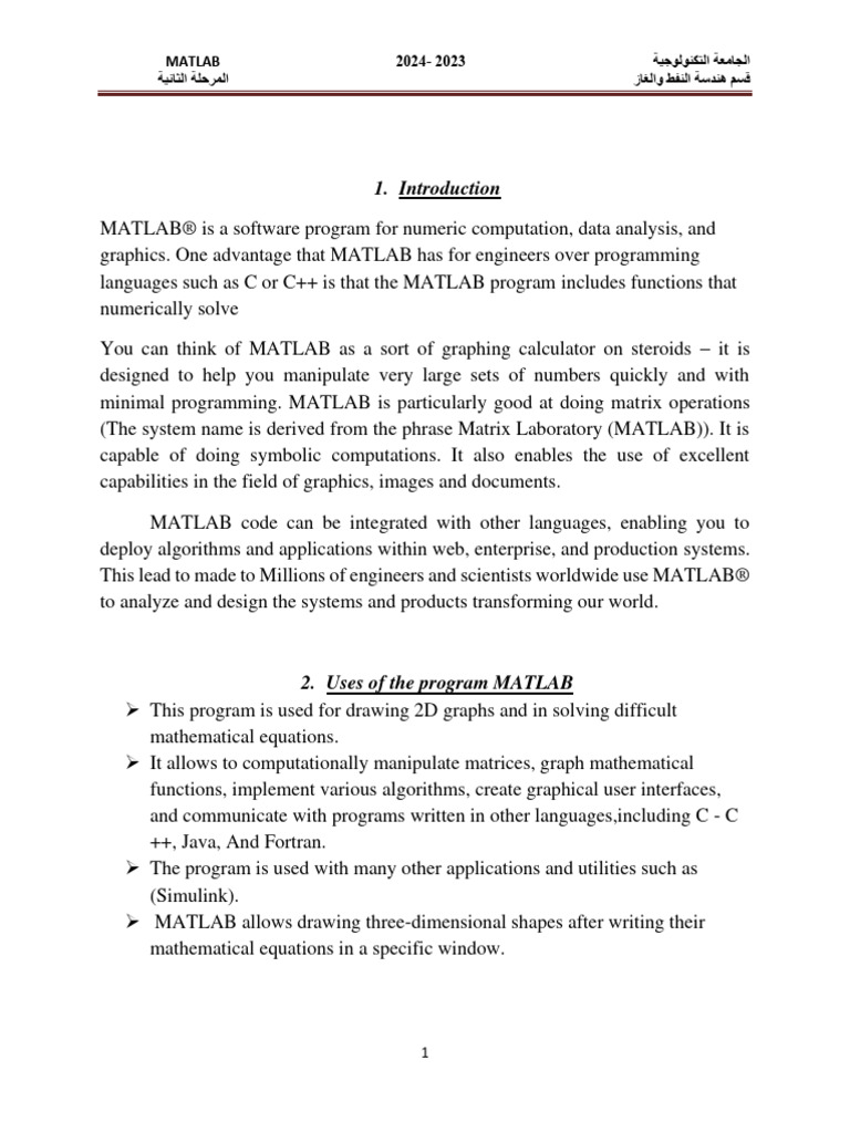 Matlab Lec 1 | PDF | Matlab | Computer Programming