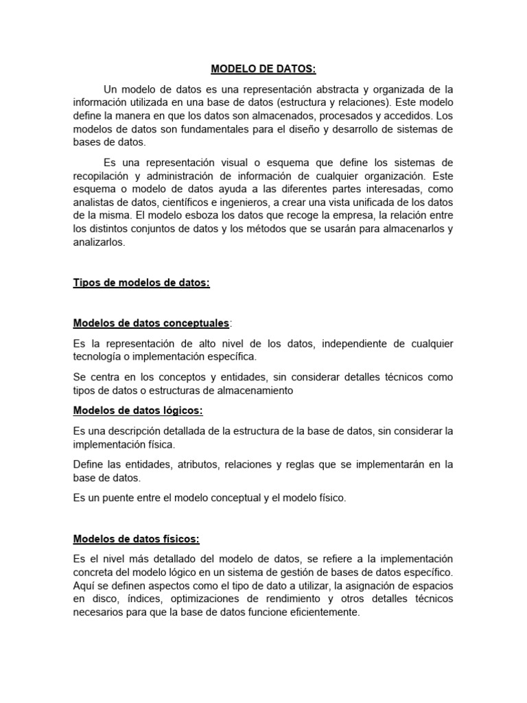 Modelo de Datos y Modelo Entidad Relacion | PDF | Bases de datos ...