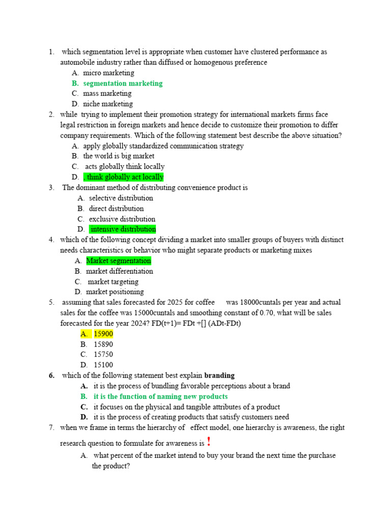 Marketing Concepts and Strategies Quiz | PDF | Marketing | Brand