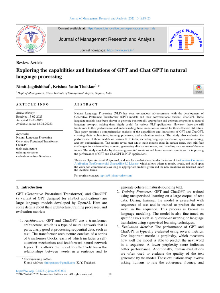 Exploring The Capabilities and Limitations of GPT | PDF | Machine Learning | Human Communication