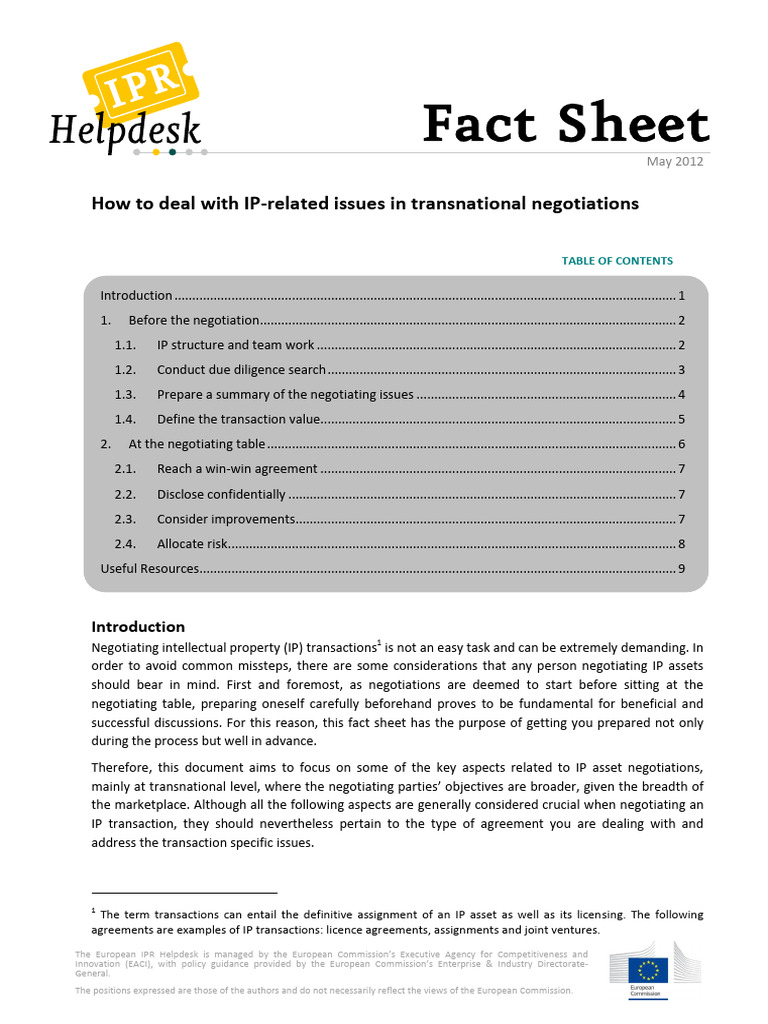Fact Sheet How To Deal With IP-related Issues in Transnational ...