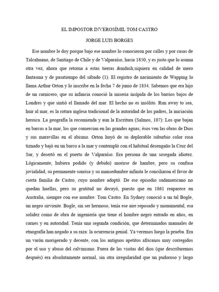 El Impostor Inverosimil Tom Castro | PDF