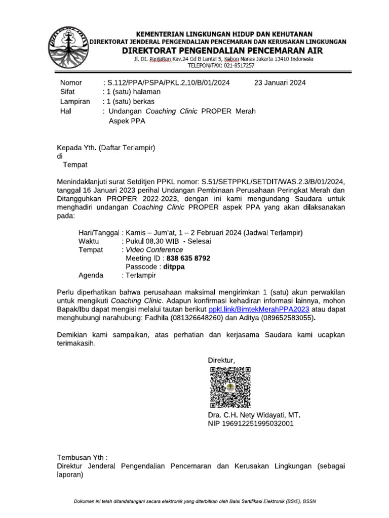 Undangan Bimbingan Pencemaran Air | PDF