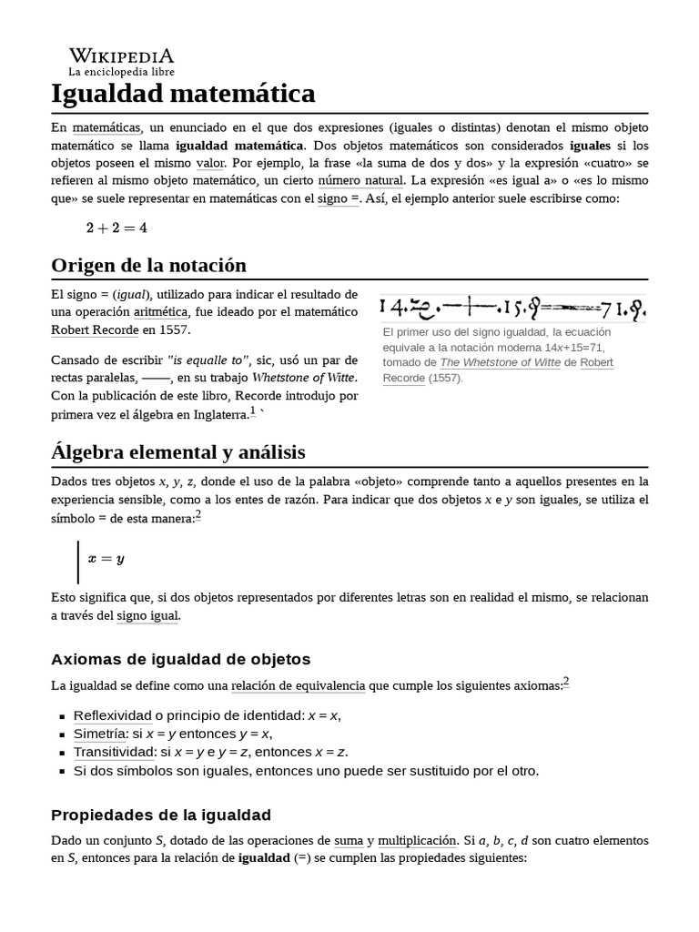 Igualdad Matemática | PDF | Matemáticas | Conceptos matemáticos