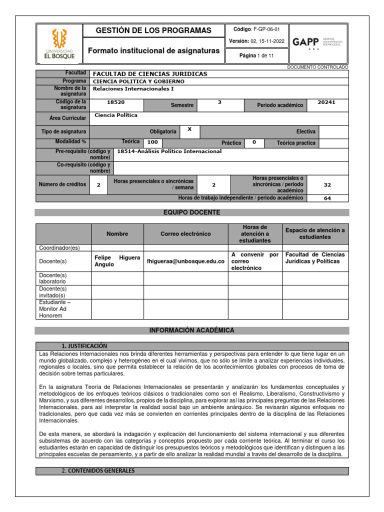 Gestión de Los Programas Formato Institucional de Asignaturas | PDF | Evaluación | Aprendizaje