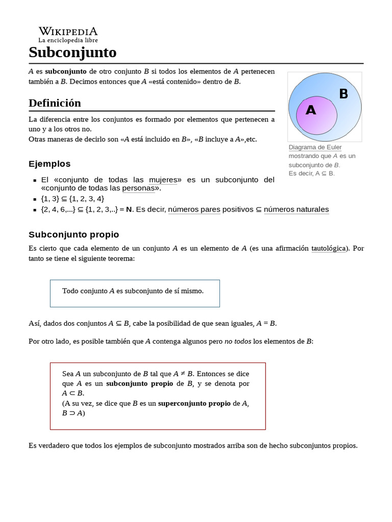 Subconjunto | PDF | Subconjunto | Conjunto (Matemáticas)