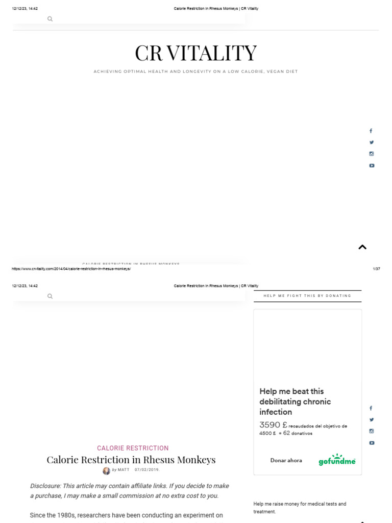 Calorie Restriction Benefits in Monkeys | PDF | Calorie Restriction ...