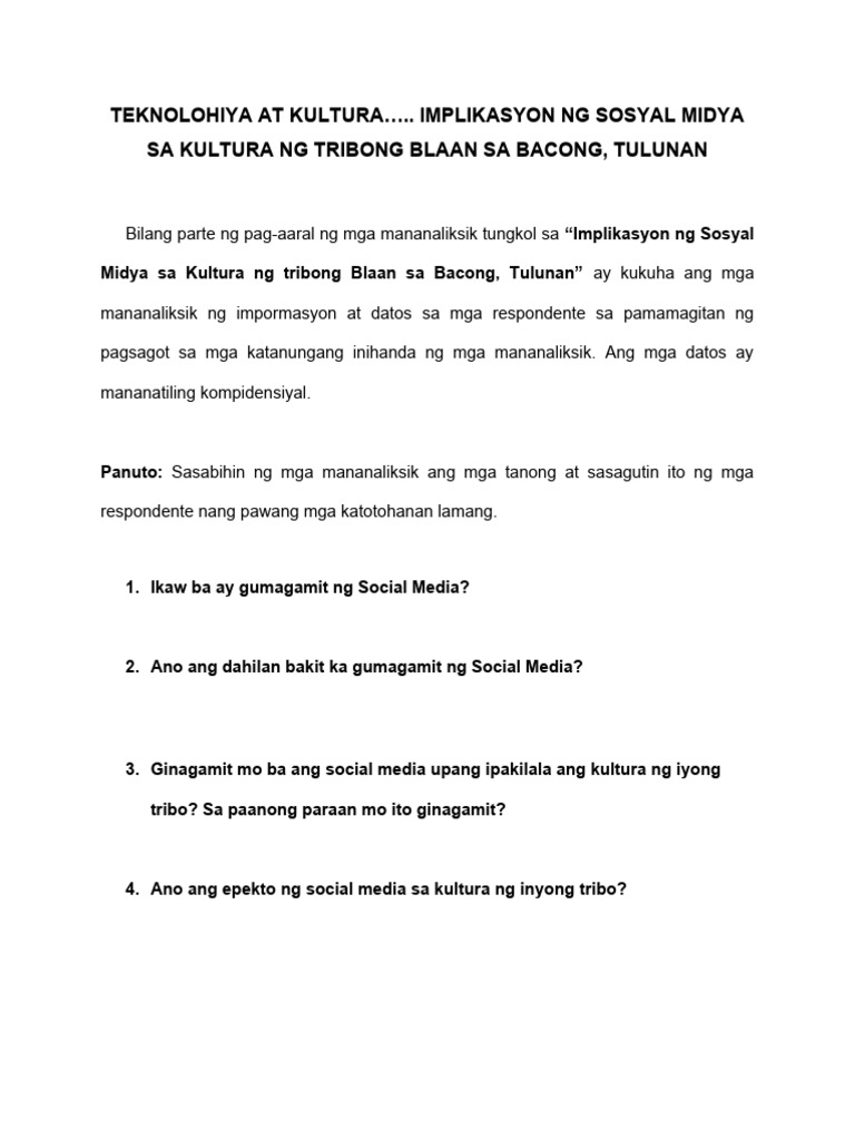 Sample Questionnaire | PDF