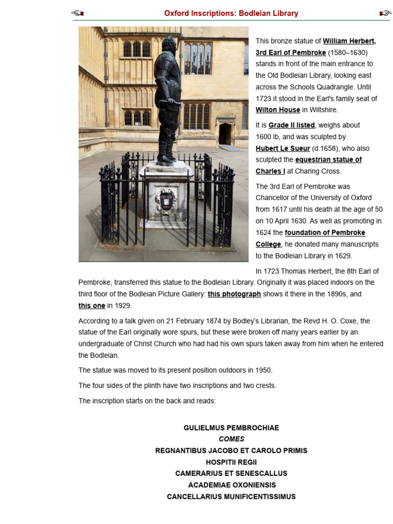 Statue of Earl of Pembroke at Bodleian Library | PDF