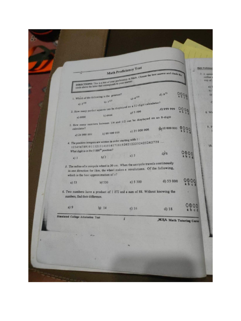 Math Entrance Exam Reviewer | PDF
