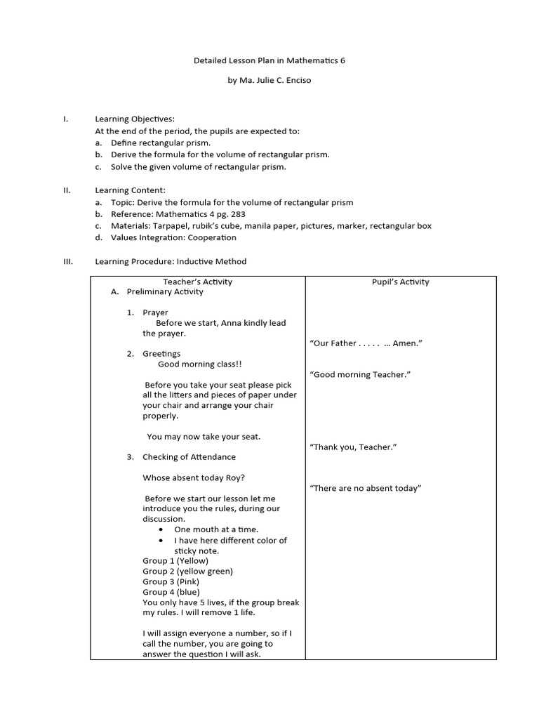 Lesson Plan In Math 6 Final – Detailed Lesson Plan in math 3 final ...