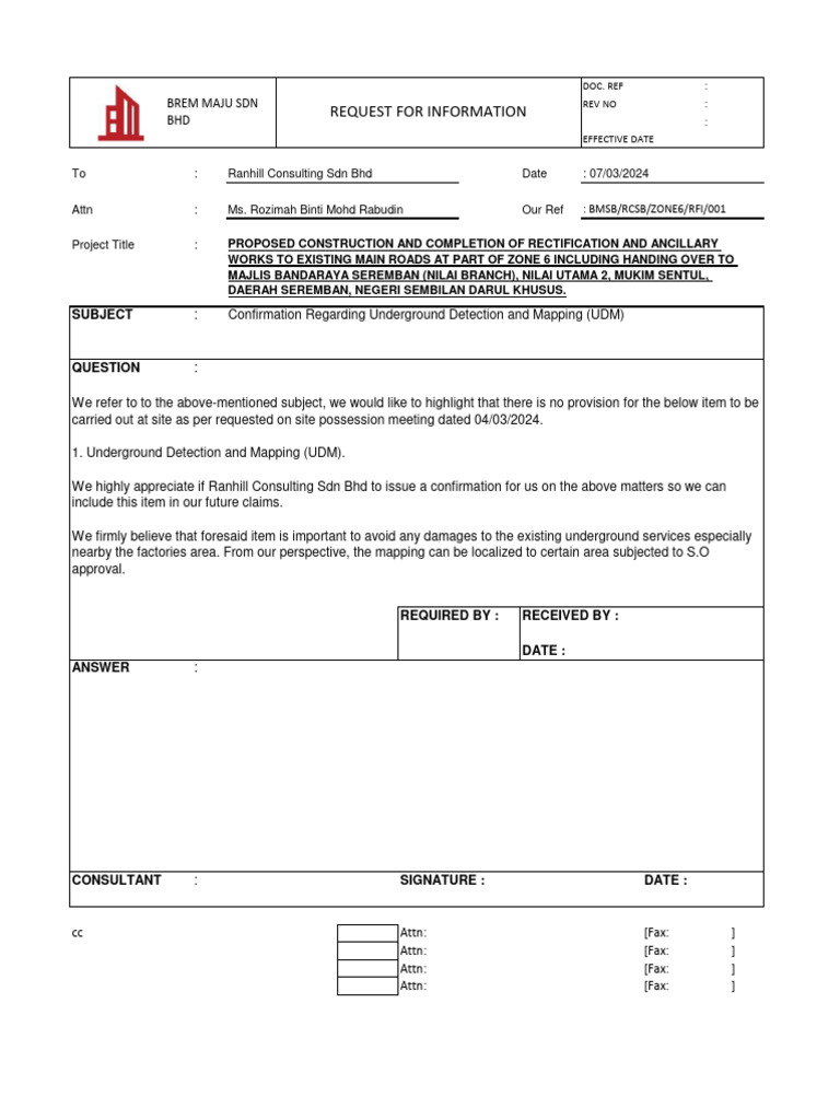 RFI 001 - Confirmation Regarding Underground Detection and Mapping (UDM ...