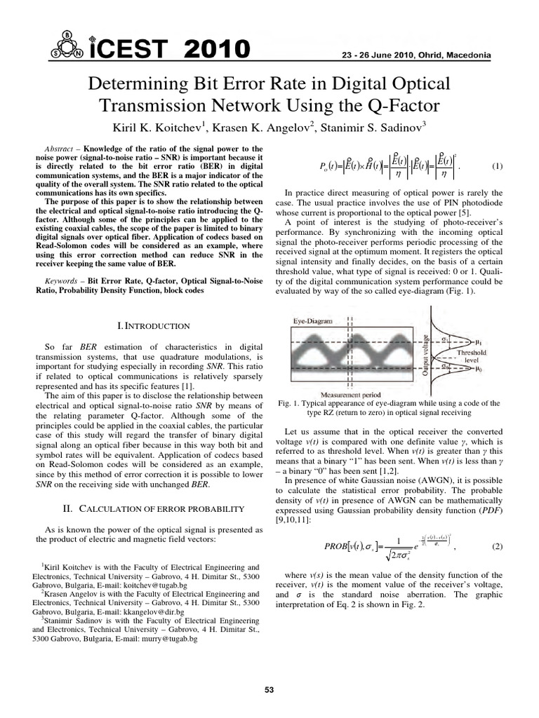 Q-Factor and Bit Error Rate in Fiber Optics | PDF | Signal To Noise ...