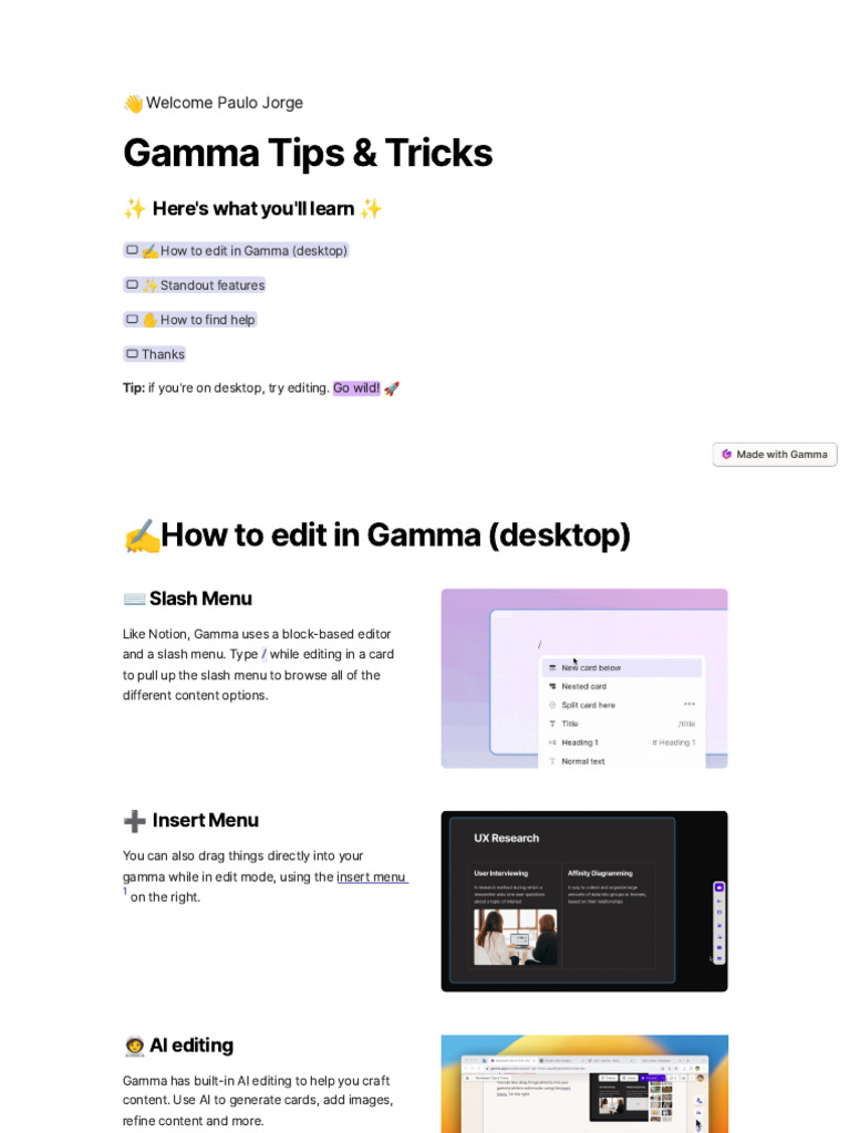 Gamma Tips and Tricks | PDF | Page Layout | Artificial Intelligence