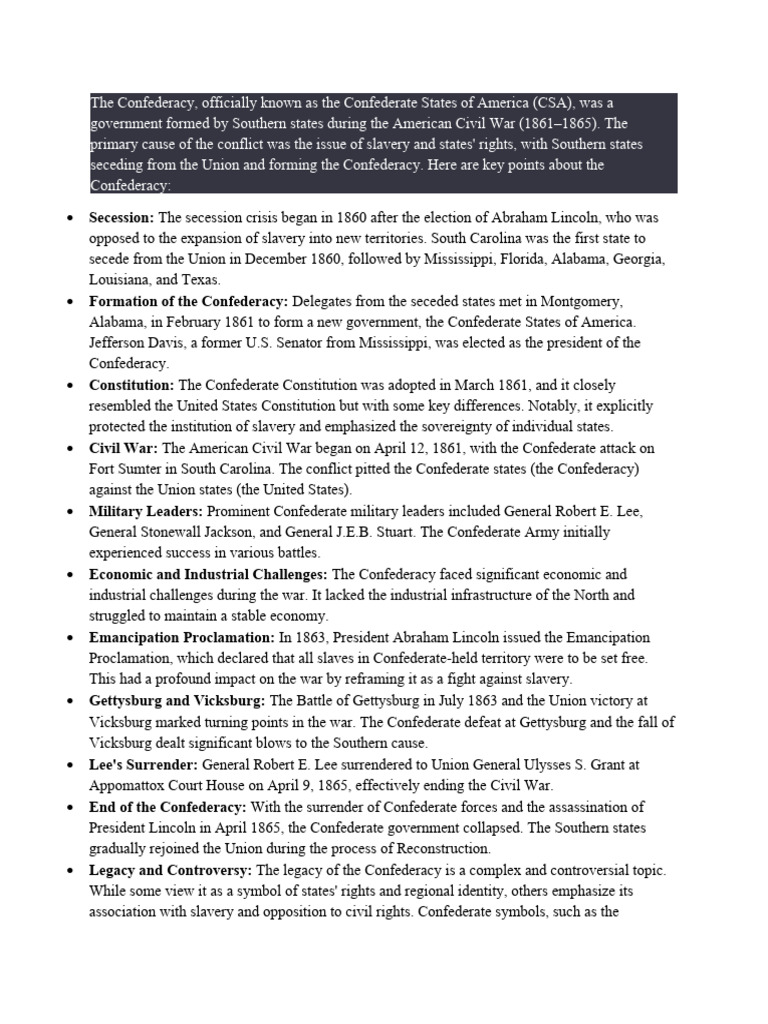 The Confederacy | PDF | Confederate States Of America | American Civil War