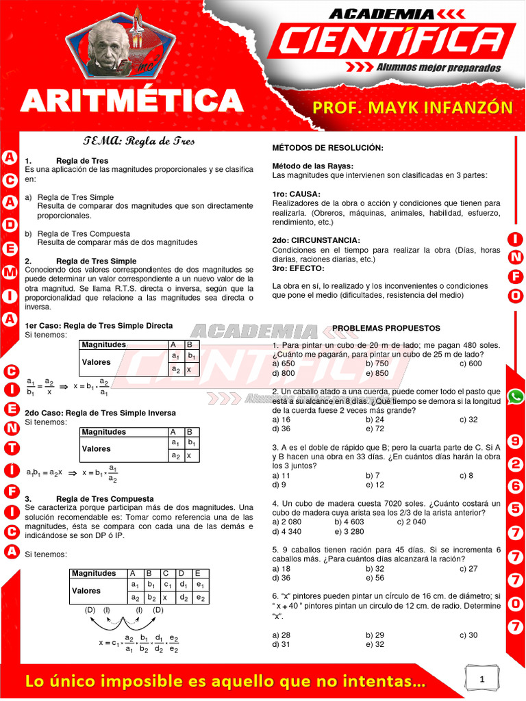Regla de Tres (ARITMÉTICA) - CIENTÍFICA | PDF | Porcentaje | División ...