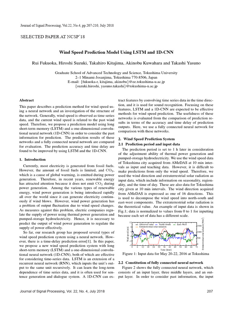 2018, Wind Speed Prediction Model Using LSTM and 1D-CNN | PDF ... 2018, Wind Speed Prediction Model Using LSTM and 1D-CNN | PDF ...