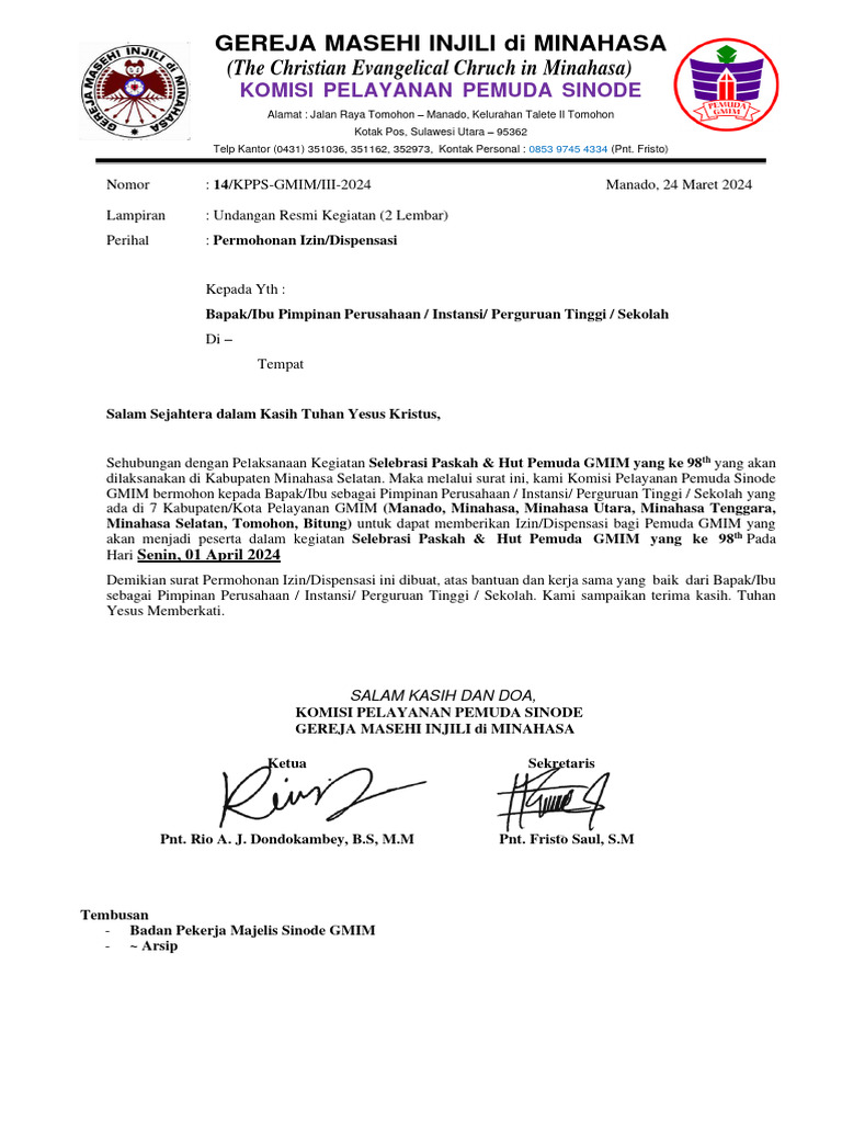 Izin Selebrasi Paskah GMIM | PDF