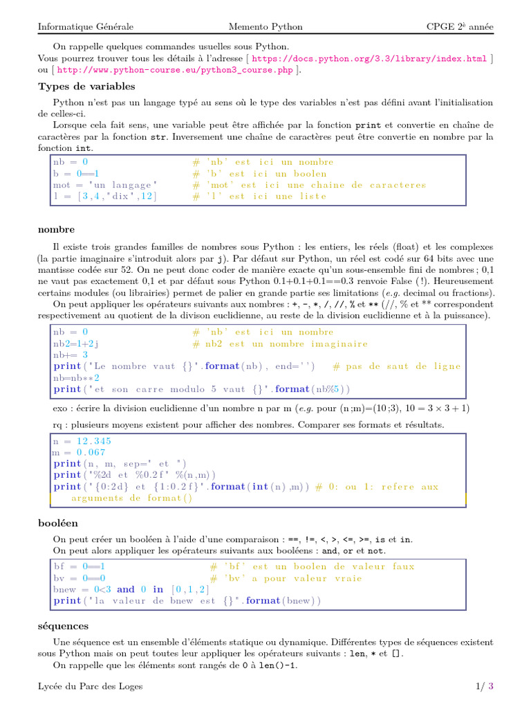 CPGE Info MementoPython | PDF | Python (Langage de programmation ...