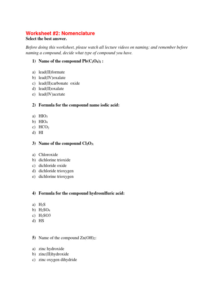Woksheet 2-Nomenclature | PDF
