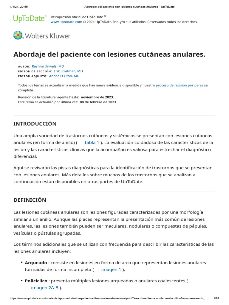 Abordaje Del Paciente Con Lesiones Cutáneas Anulares - UpToDate | PDF ...