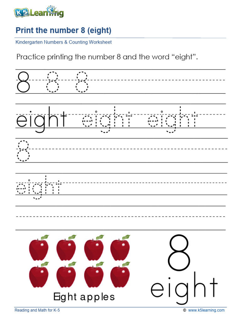 Kindergarten Printing Numbers Eight 8 | PDF