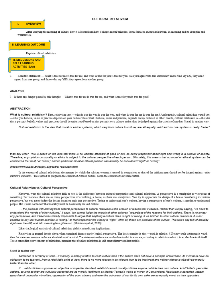 Module 7 Cultural Relativism | PDF | Relativism | Truth