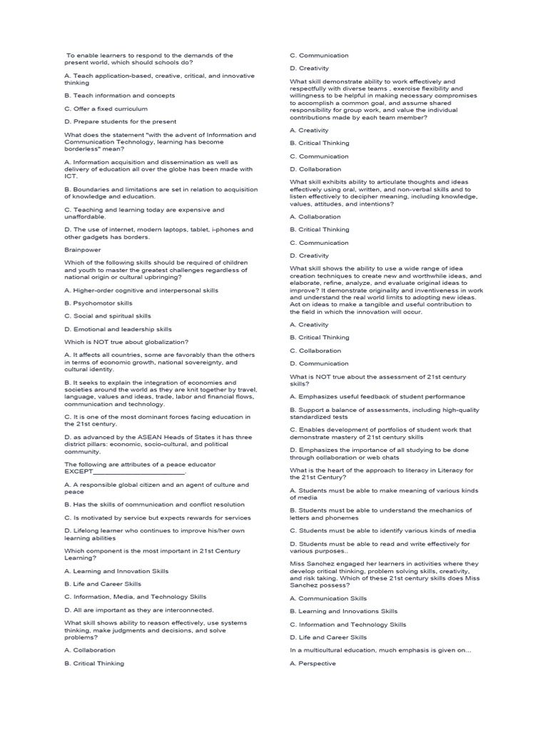 Exam Educ 6 Sample Pdf Literacy Creativity