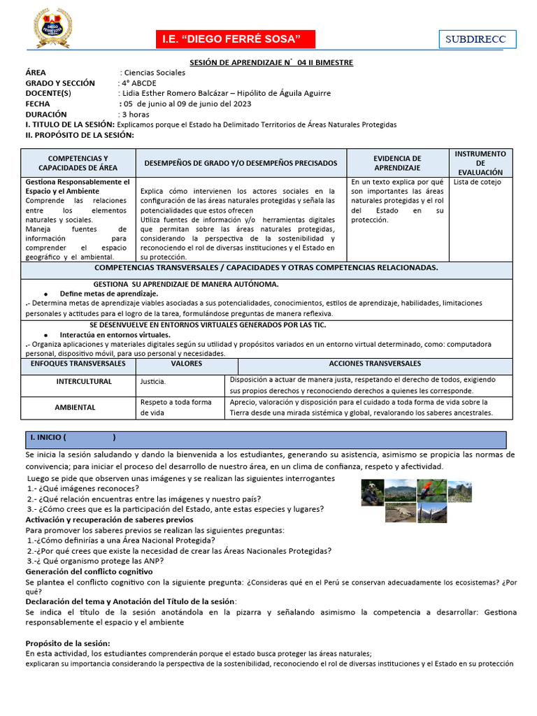 Sesión de Aprendizaje-04-Ii Bimestre CCSS - Cuarto | PDF | Aprendizaje | Sustentabilidad