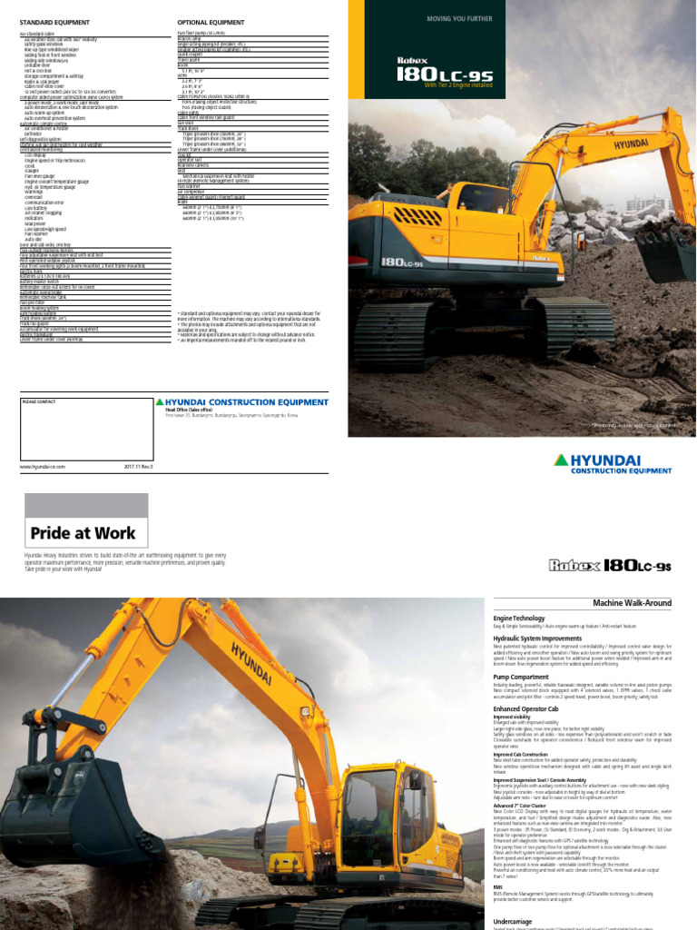 Hyundai R180LC-9S Excavator Overview | PDF | Horsepower | Engines
