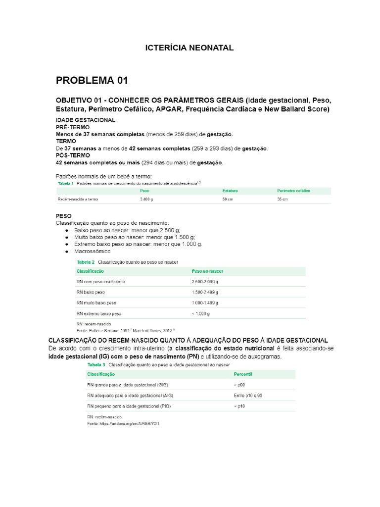 Problema 1 -Icterícia Neonatal - m1 p3 | PDF