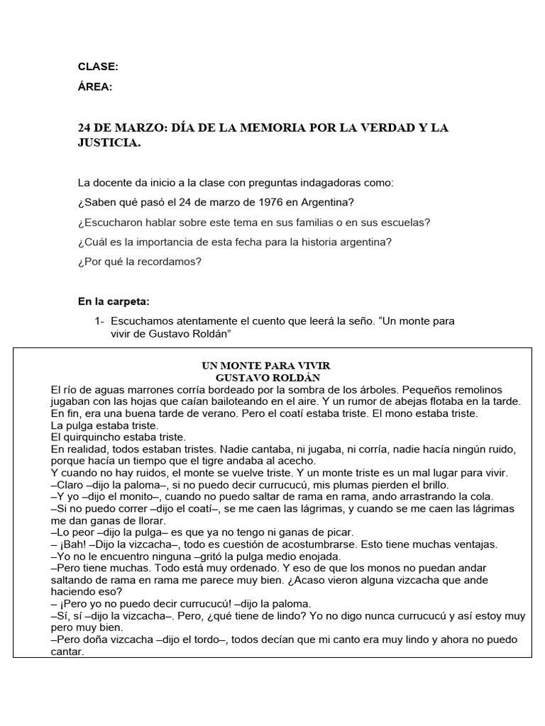 24 De Marzo Dia De La Memoria Por La Verdad Y La Justicia 5to Grado Pdf