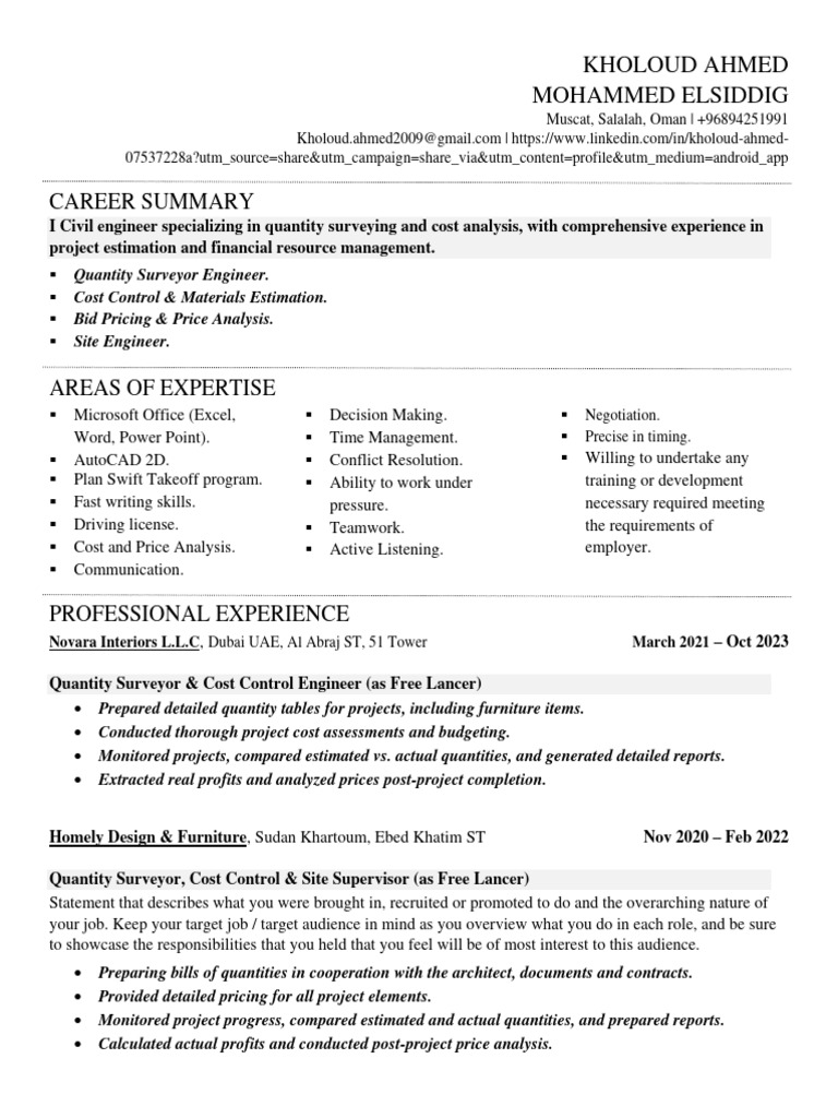 Kholoud Ahmed CV-2024 | PDF | Architect | Cost Accounting