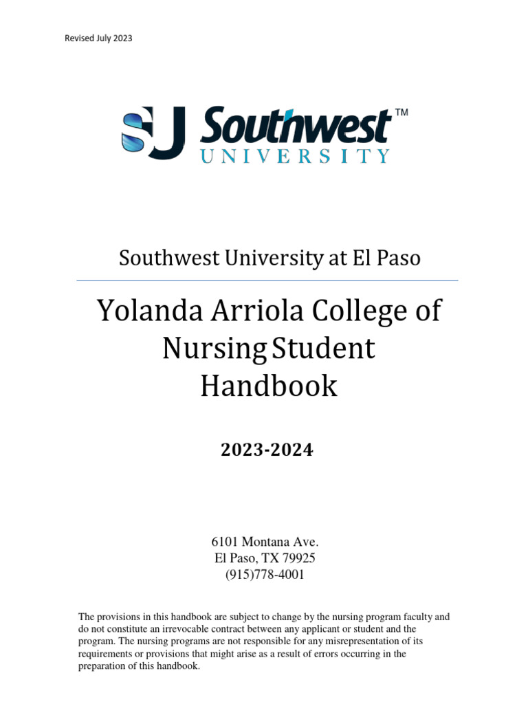 SUEP Nursing Student Handbook July 2023 | PDF | Nursing | Learning