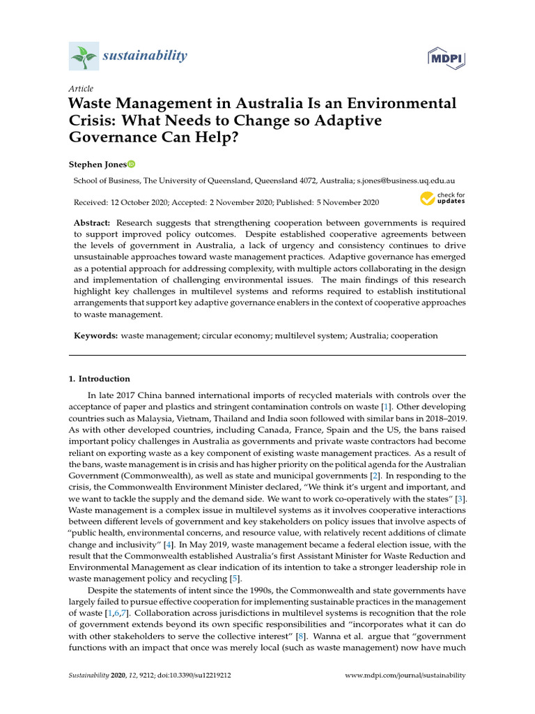 Sustainability 12 09212 v2 | PDF | Governance | Waste Management