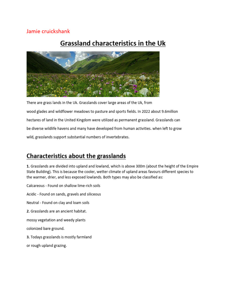 UK Grassland Characteristics and Types | PDF