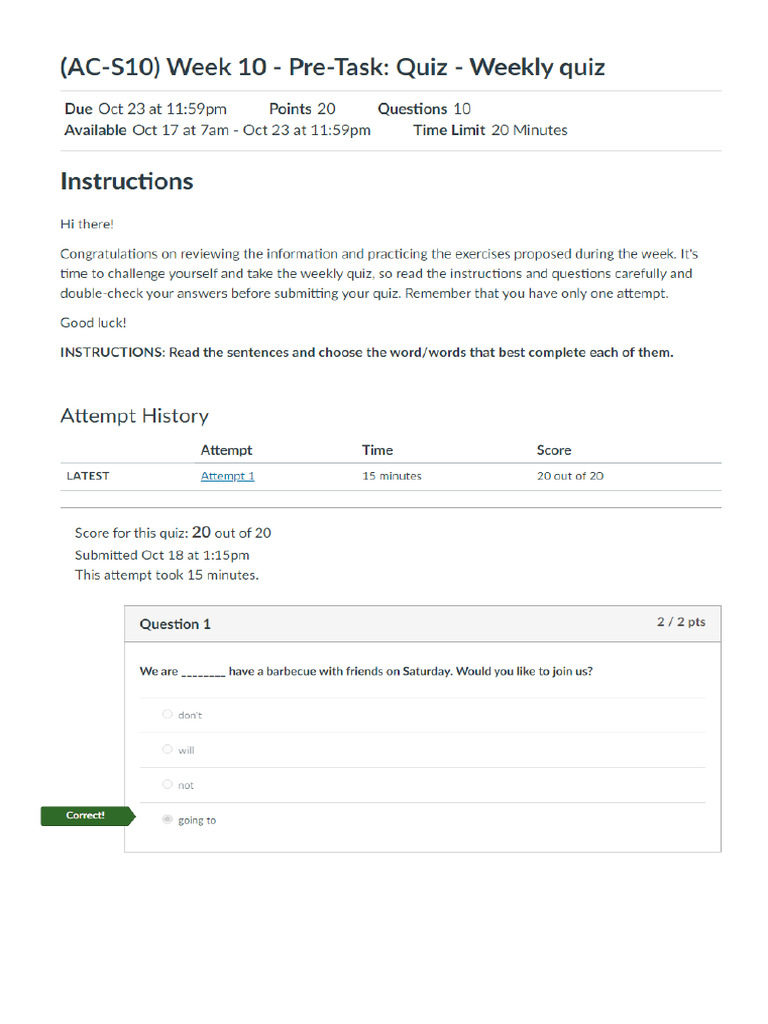Week 10 - Pre-Task Quiz - Weekly Quiz | PDF
