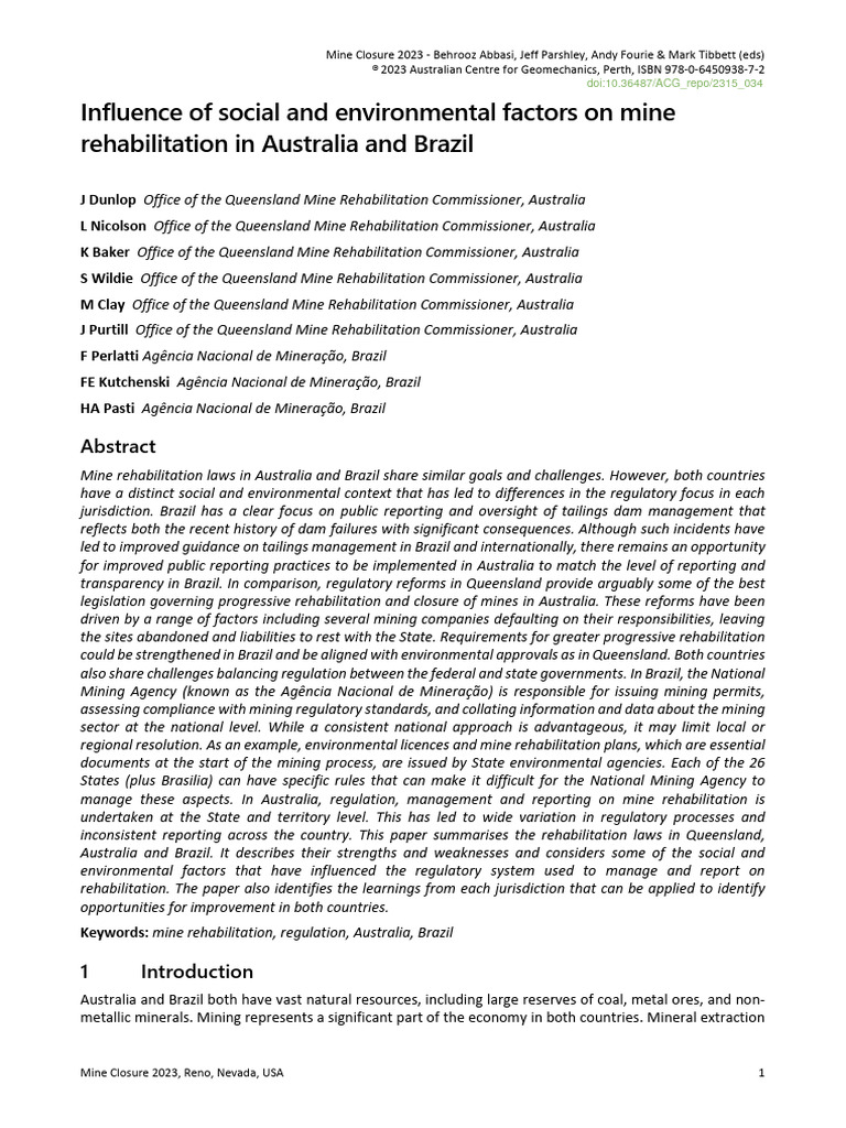 Influence of Social and Environmental Factors On Mine Rehabilitation in ...