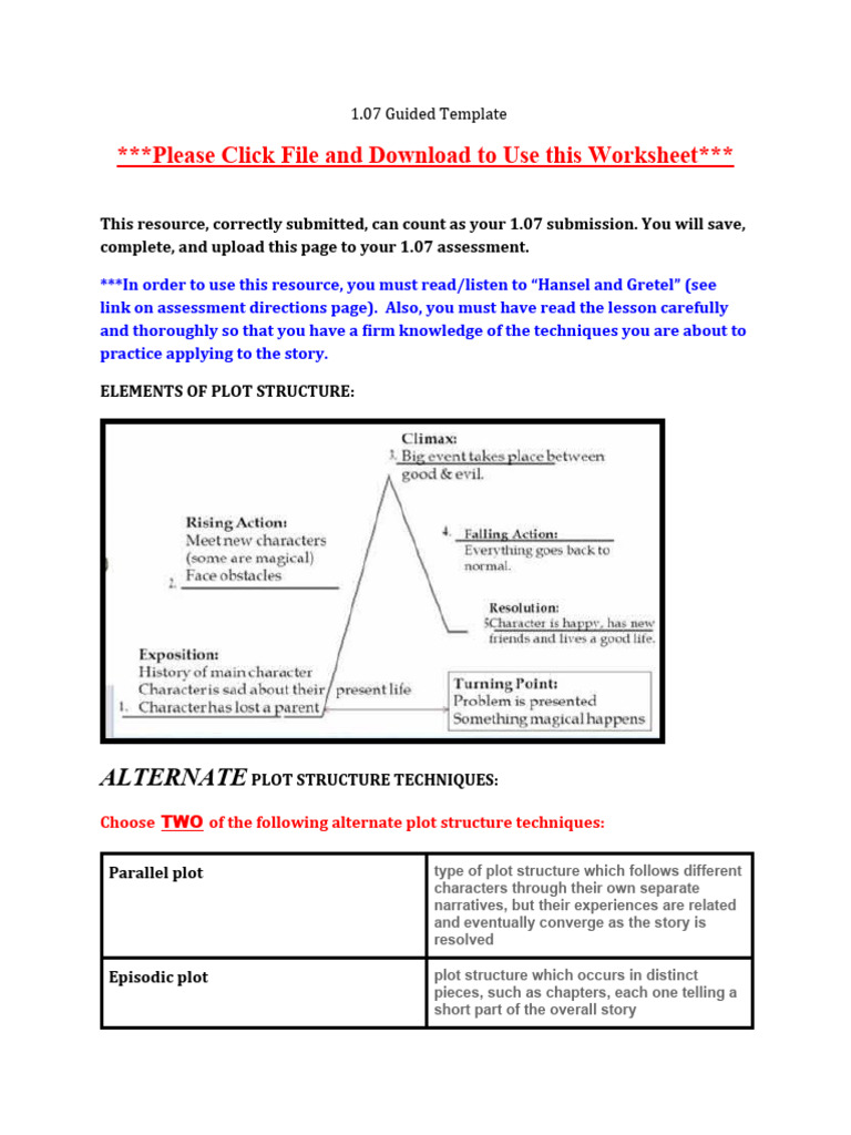 1.07 Alternate Plot Structures Guided Template | PDF | Hansel And ...