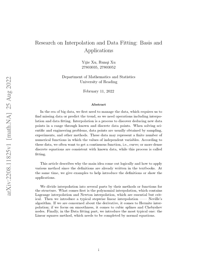 Research On Interpolation and Data Fitting: Basis and Applications | Download Free PDF ...