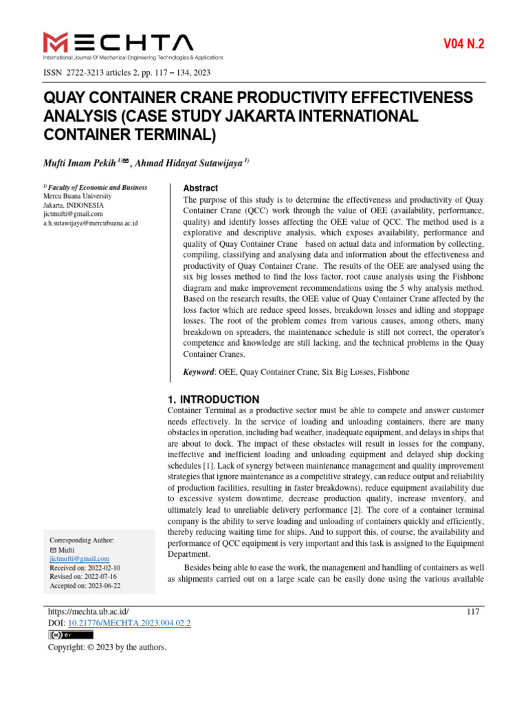 Quay Container Crane Productivity Effectiveness An | PDF